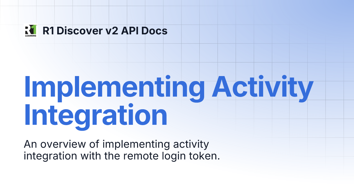Implementing Activity Integration | R1 Discover v2 API Docs